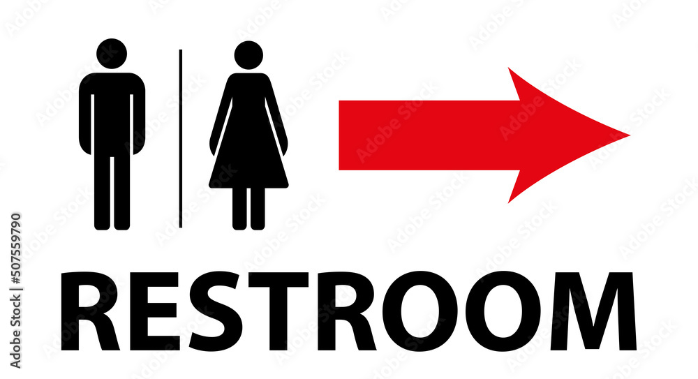Restroom, WC. Toilet sign kit. Stick figures of a man and a woman, an ...