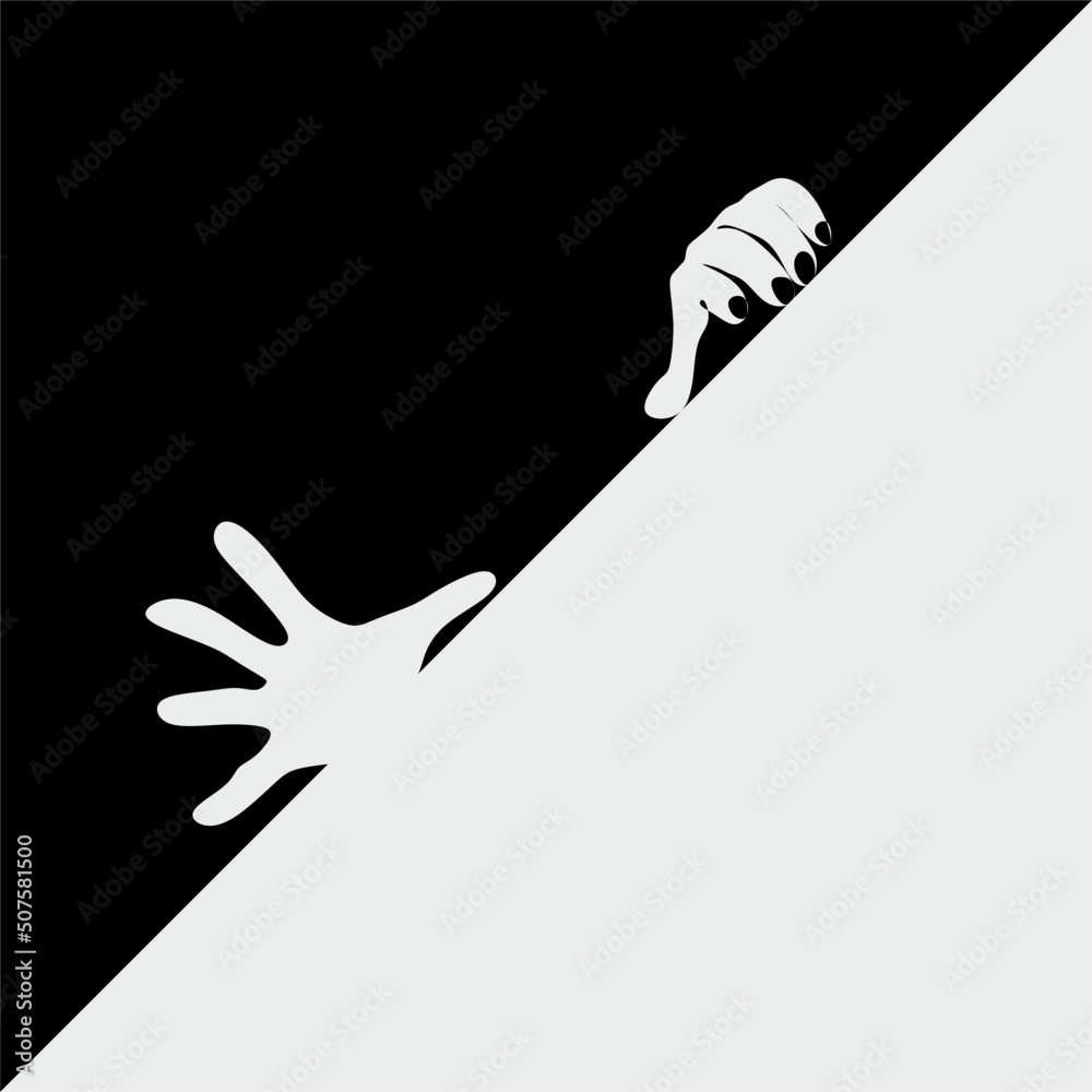 vector composition of a triangle of white hands on a black and gray ...