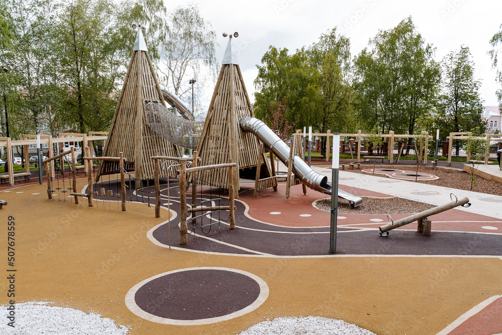 A modern playground for children, a sports ground with entertainment ...