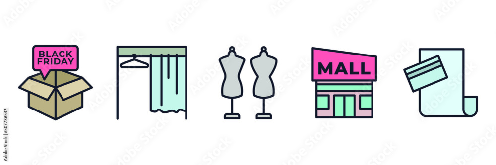Market Shopping mall set icon symbol template for graphic and web ...