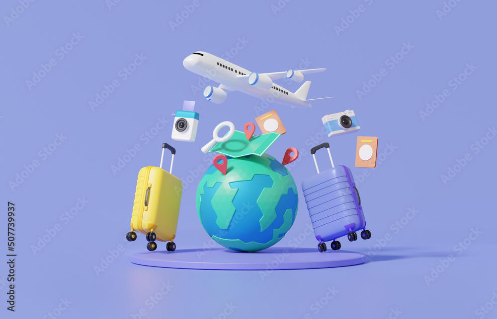 Minimal cartoon flight airplane travel tourism plane trip planning ...