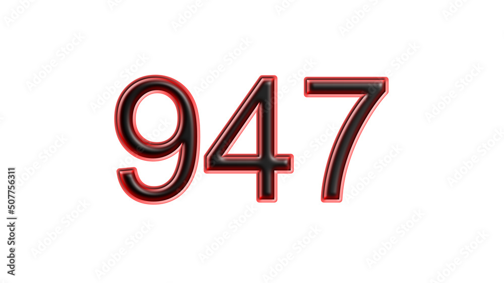 red 947 number 3d effect white background Stock Illustration | Adobe Stock