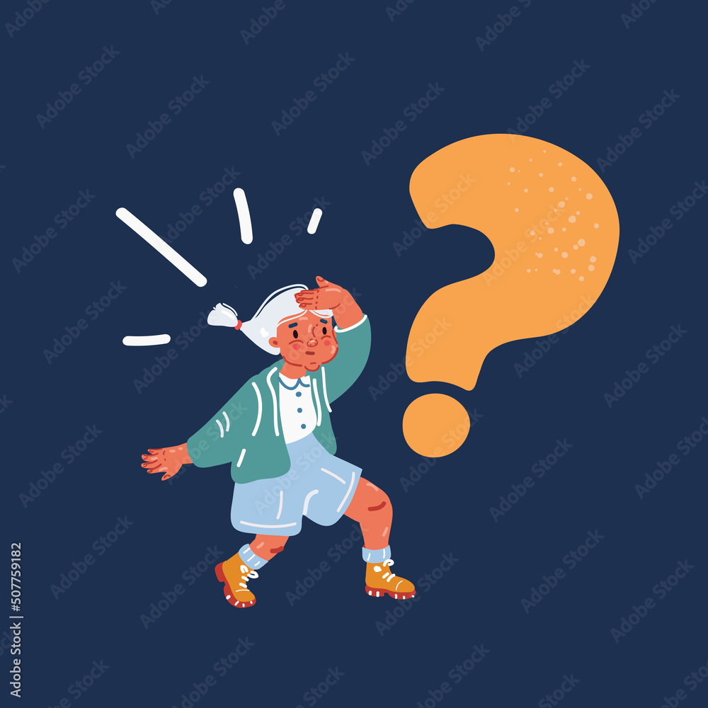 Cartoon vector illustration of Student Kids girl with big Question Mark ...