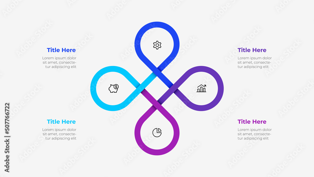Infographic cyclic diagram with 4 elements. Concept of four steps or ...