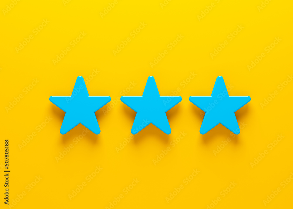 Feedback concept blue color tiny star shapes on orange color background ...