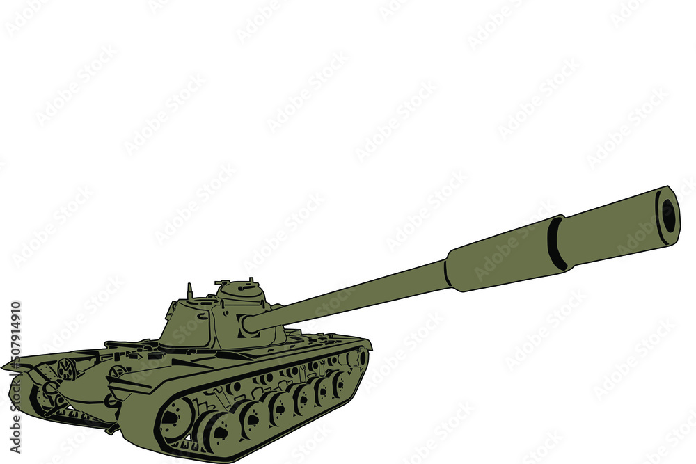 Vector image of the American T110E5 tank . Side view of the tank, the ...
