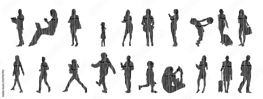 Vector illustration, Outline silhouettes of people, Contour drawing ...