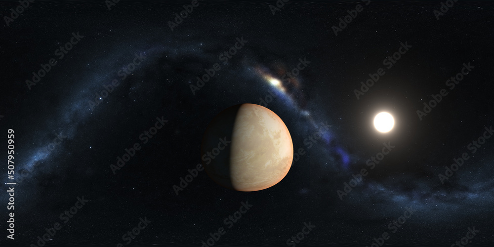 360 degree space background with Planet Venus near the Sun ...