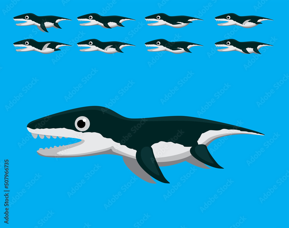 Animal Animation Sequence Dinosaur Kronosaurus Swimming Cartoon Vector ...