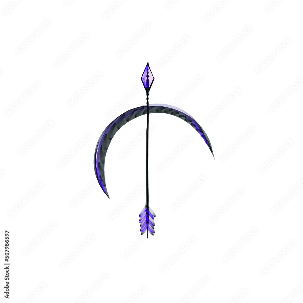 artemis symbol watercolor tattoo art vector, bow and arrow Stock Vector ...