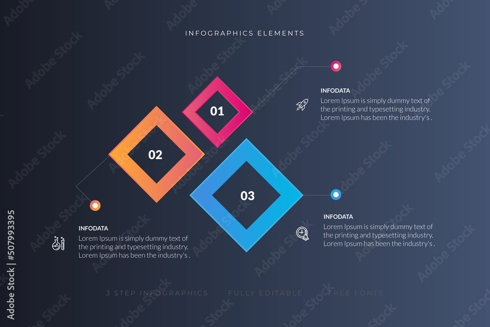 3 color 3 steps infographics. Can be used for process diagram ...