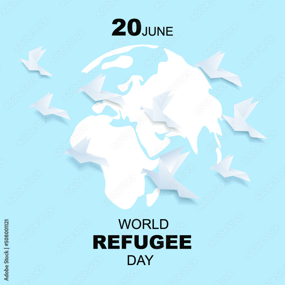 Vector de Stock World refugee day background with flying origami bird ...