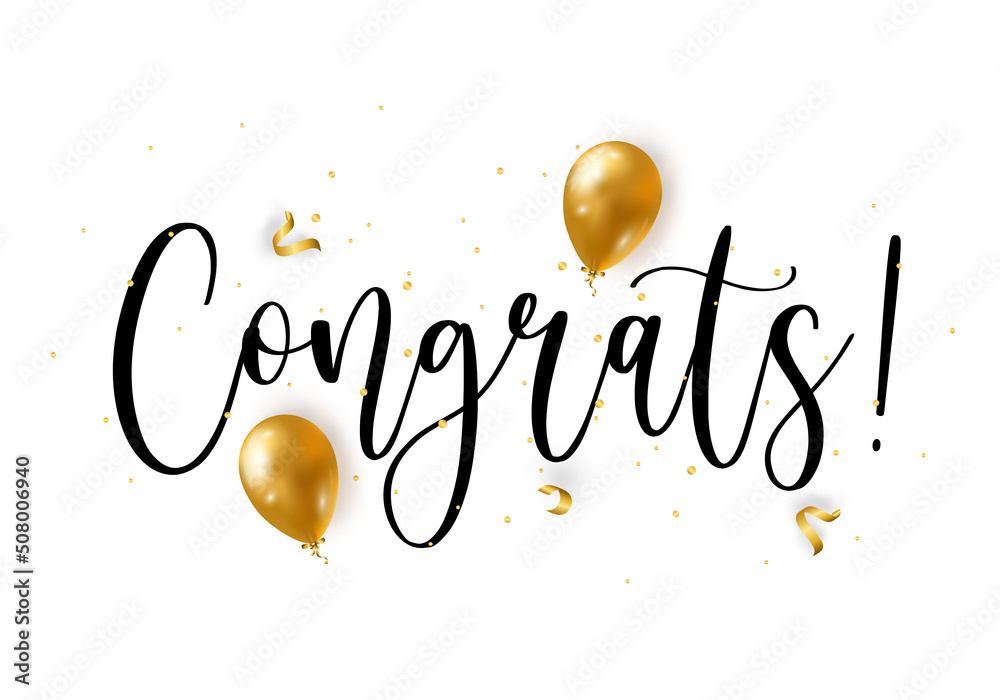 Vector illustration of Congrats! handwritten modern brush lettering ...