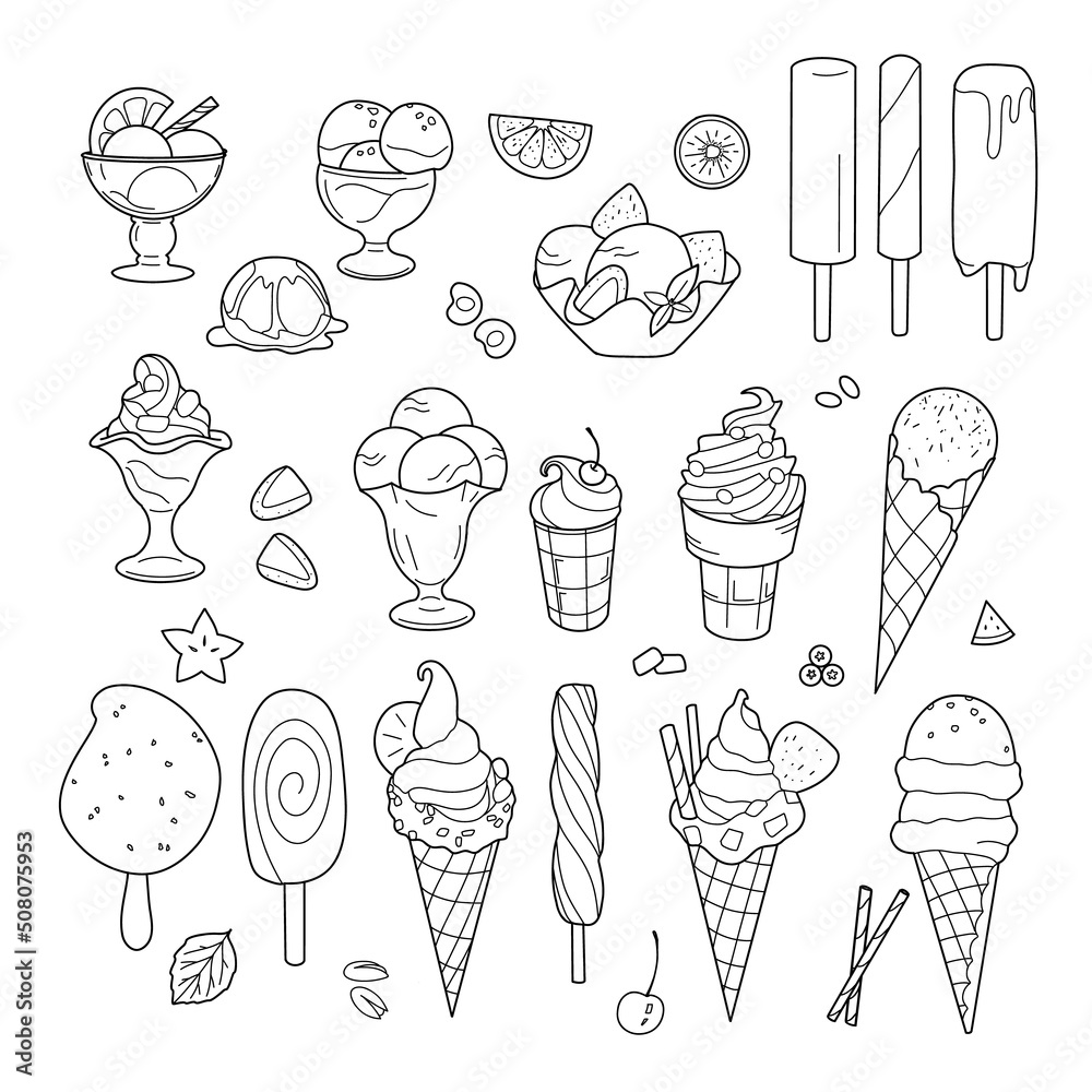 contour drawings, a set of ice cream Stock Vector | Adobe Stock