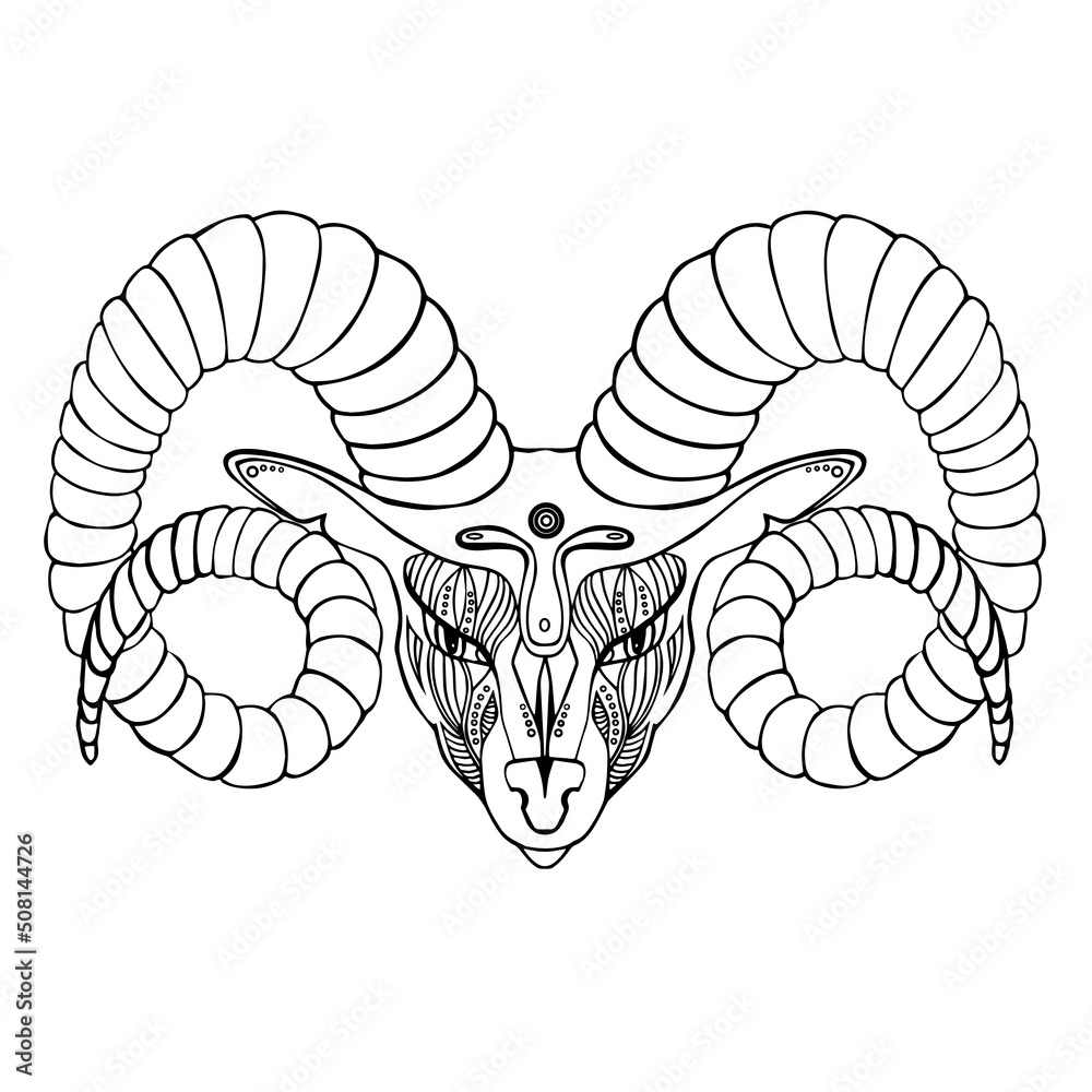 Aries as a symbol of the zodiac. Drawing for coloring. Line art. Stock ...
