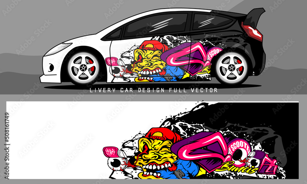 car livery design with cool graphics and a combination of red and gray ...
