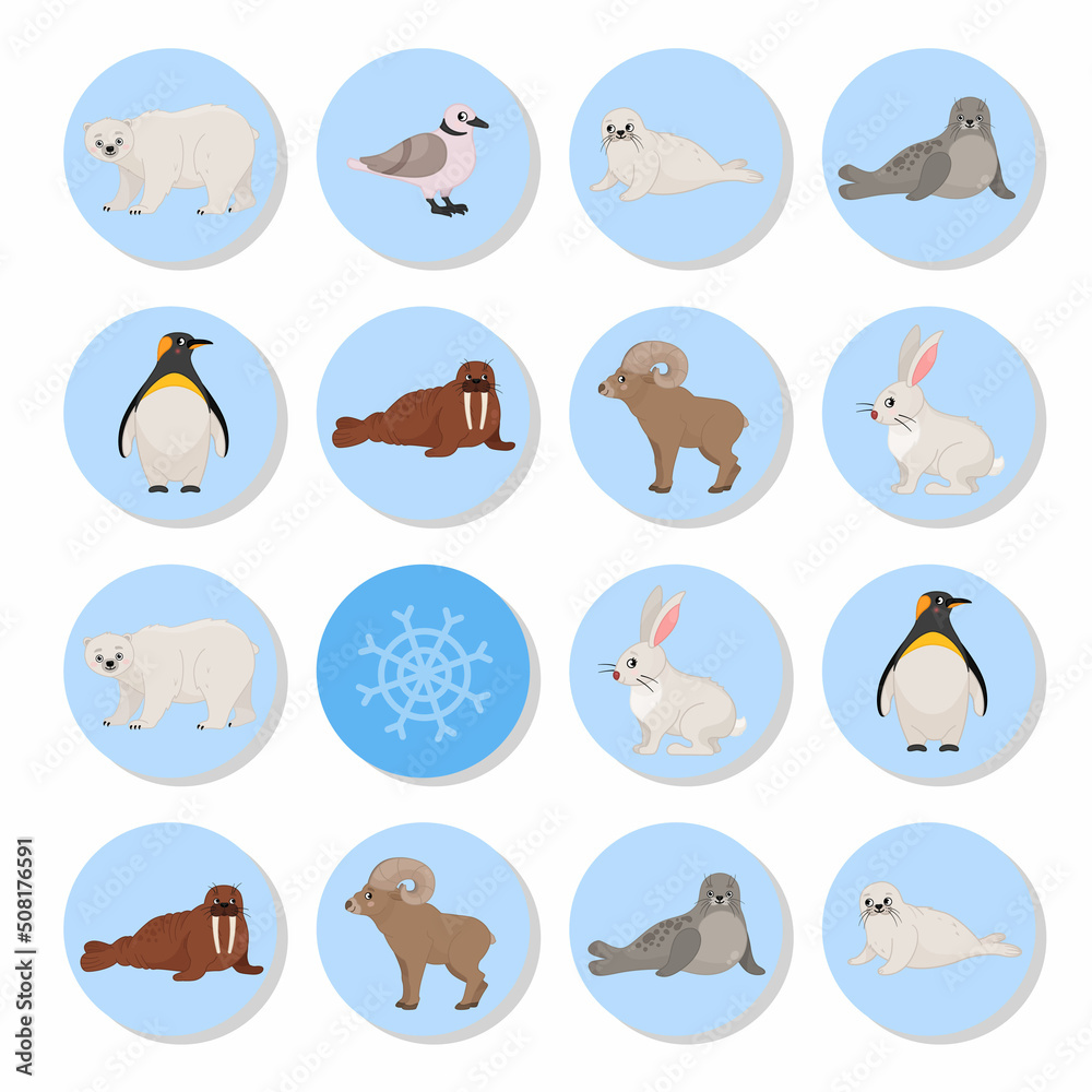 Memory game for preschool children, vector cards with arctic animals ...