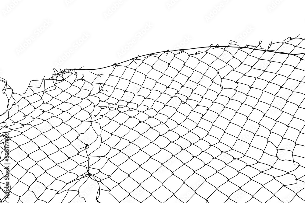 Opening in metallic fence isolated on white background .breakthrough ...