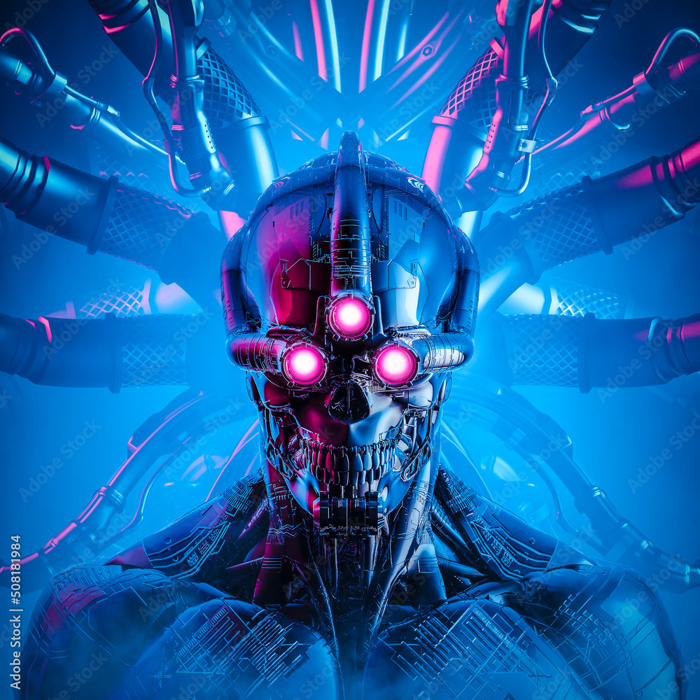 Triclops artificial intelligence - 3D illustration of science fiction ...