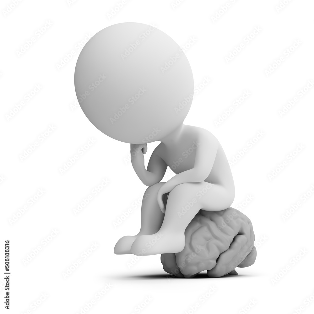 3d small people - thinker sitting on the brain Stock Illustration ...