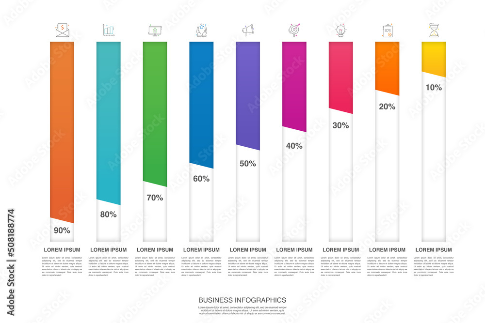 Vector infographic with nine columns. Modern business concept graphic ...