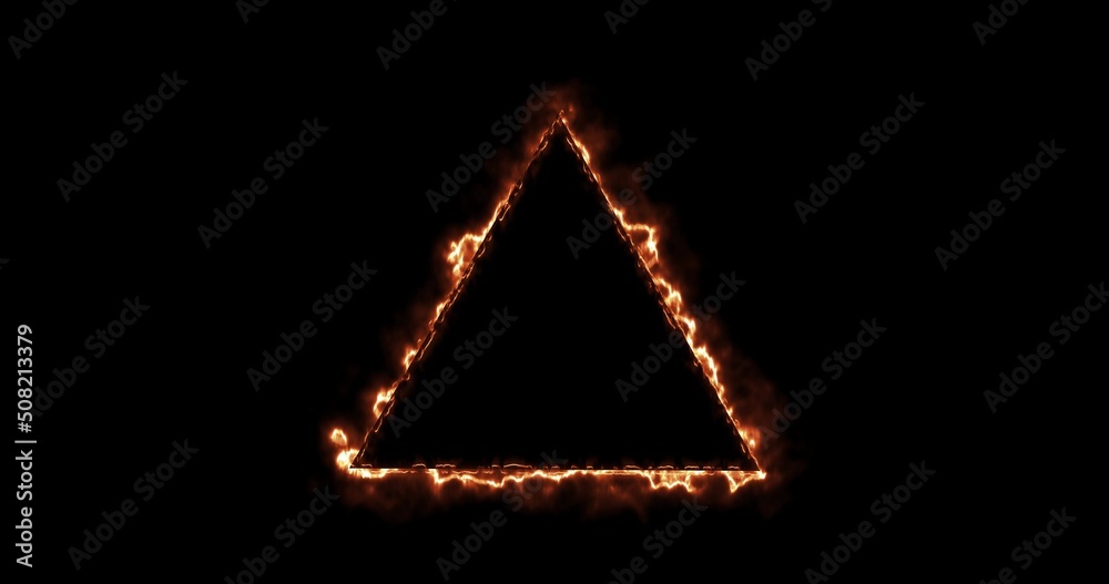 Fire triangle on a black background. Abstract hot triangle, flame frame ...