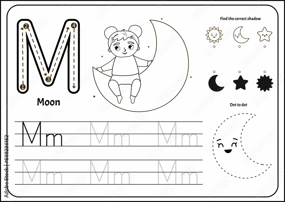 Handwriting practice outline sheet. Basic writing. Educational game for ...