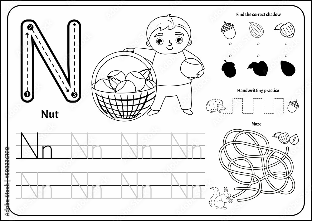 Image vectorielle Stock Handwriting practice outline sheet. Basic ...