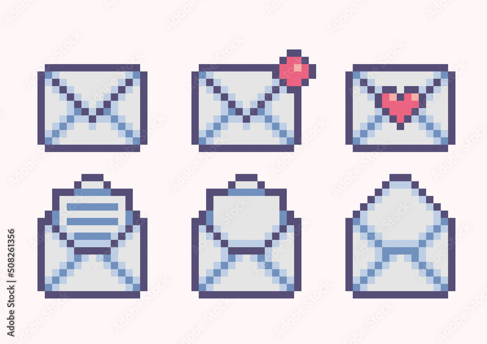 Vector de Stock Postal envelope pixel art set. Mail wrapping ...