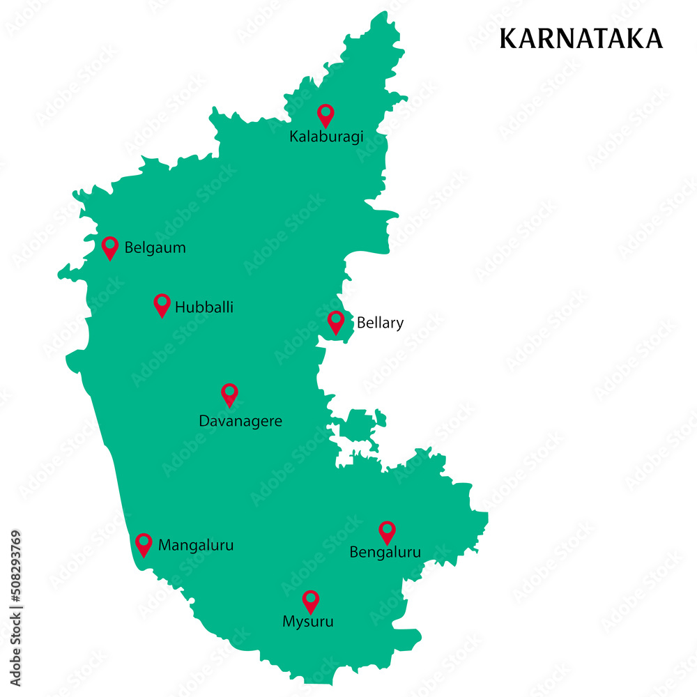 Major Cities in Indian State Karnataka Pinned in the Karnataka Map ...