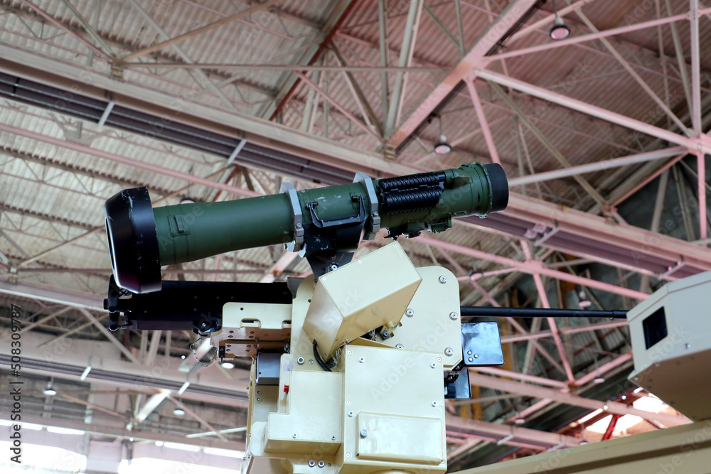 Detail view of a Javelin rocket launch system instaled on armored ...