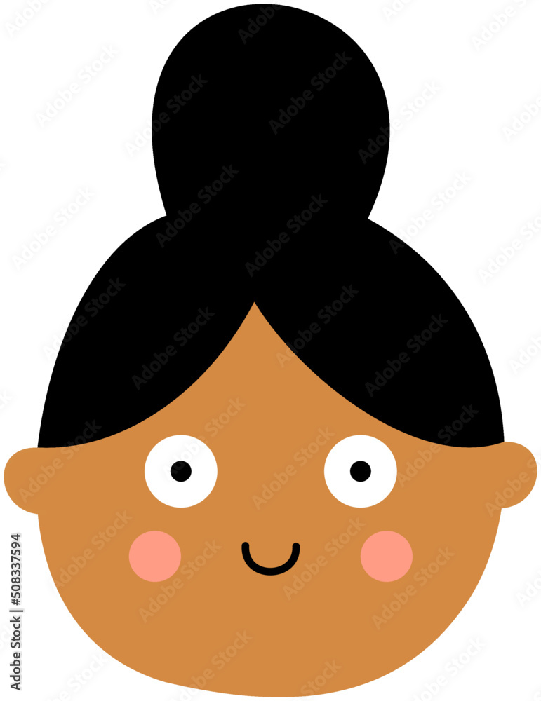 Cute Brown Skin Cartoon Girl Smiling Face Vector Illustration Stock ...