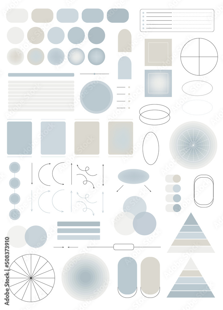 Set of vector flat and gradient infographics. Arrows, pyramids ...