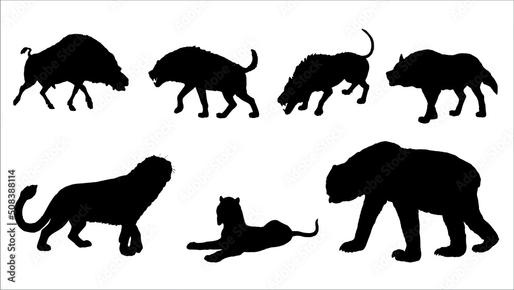 Prehistoric predators. Andrewsarchus, dinocrocuta, cave lion, bear and ...
