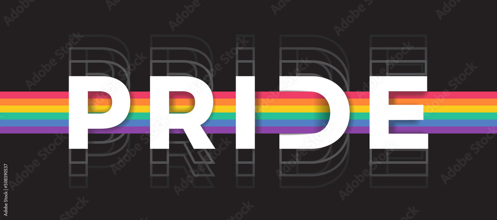 Pride text with horizontal rainbow pride flags cross over on black ...