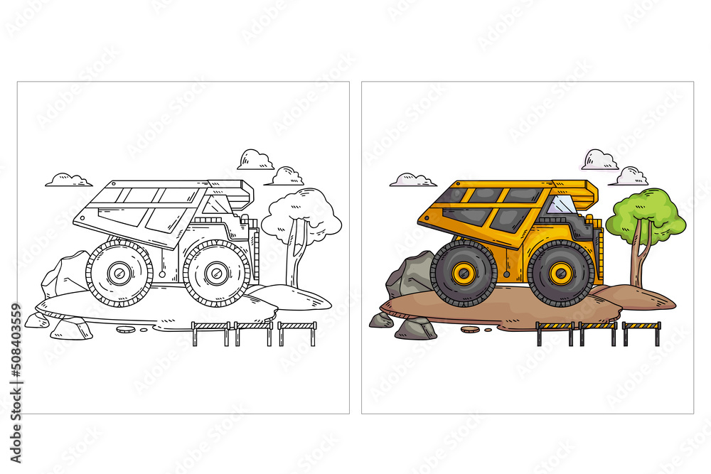 Hand drawn cute Construction Vehicle for coloring page (off highway ...