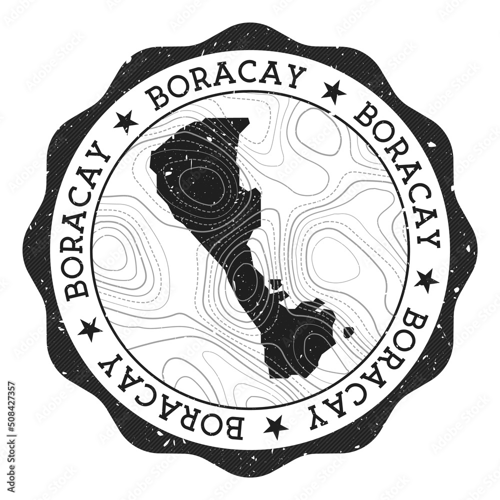 Boracay outdoor stamp. Round sticker with a map of the island featuring ...