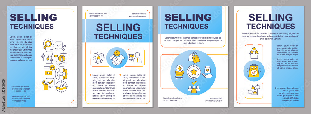 Sales techniques blue brochure template. Methods of sales. Leaflet ...
