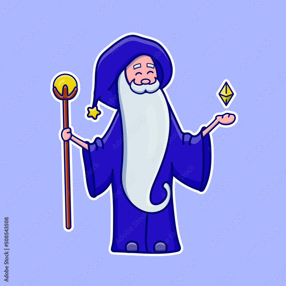 Cute cartoon wizard in vector illustration. Isolated human vector. Flat ...