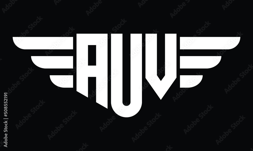 AUV three letter logo, creative wings shape logo design vector template ...