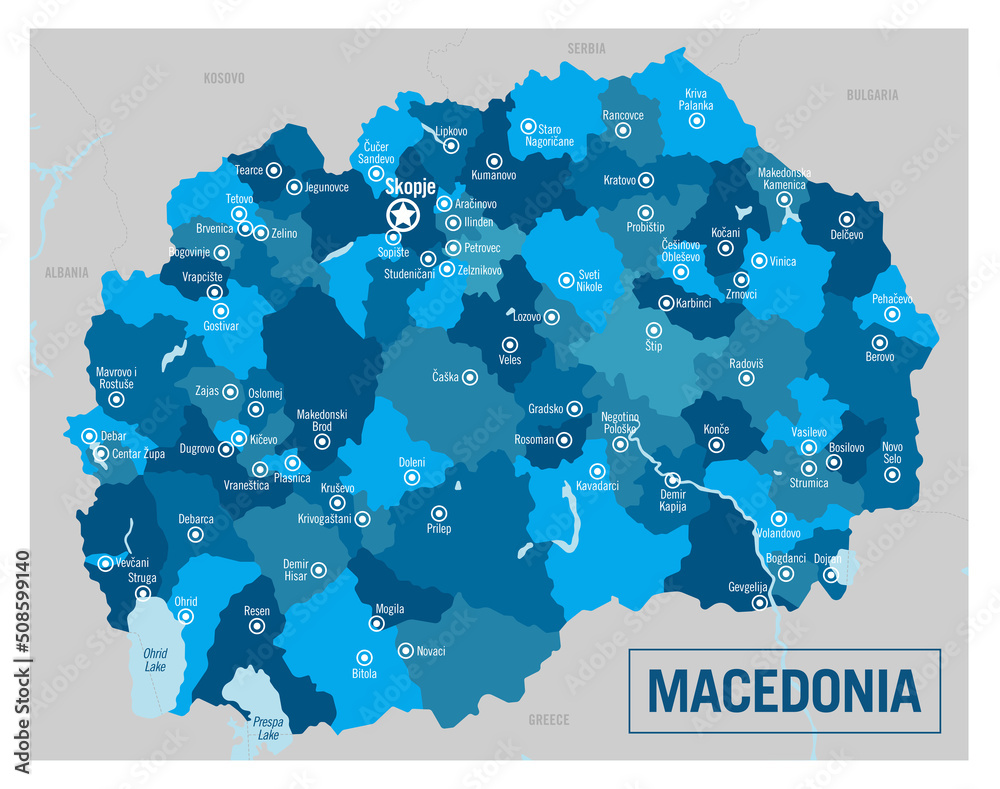 Macedonia, North Macedonia country political map. Detailed vector ...