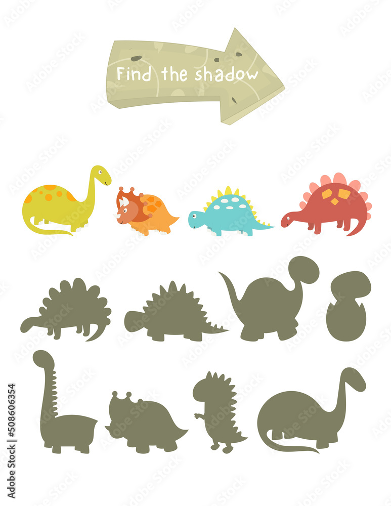 Dinosaur activities for kids. Find the correct shadow for cute ...