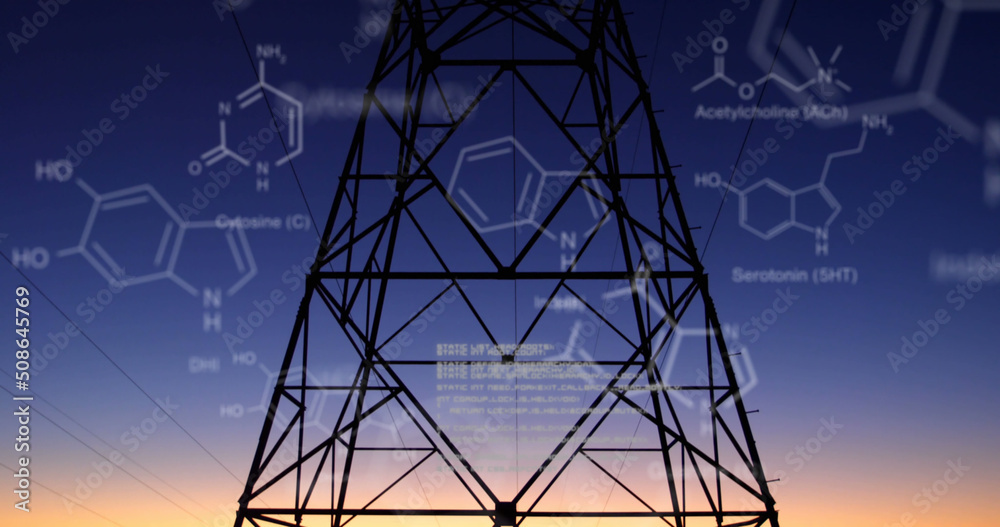 Chemical structures with program codes and a background of transmission ...