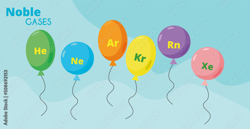 Noble gases. Helium balloons. Helium, argon, neon, krypton, xenon ...