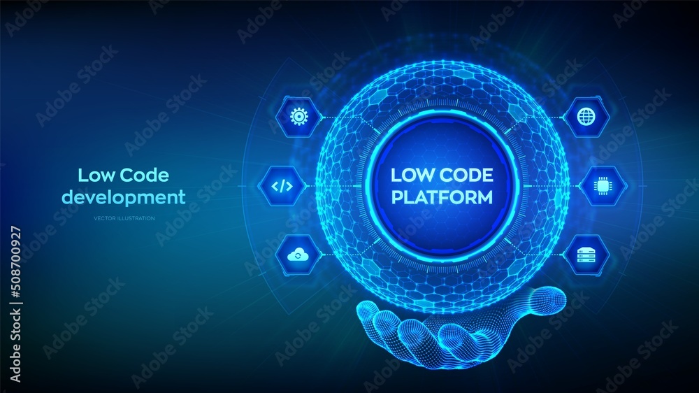 Low Code Platform Low Code Development Technology Concept Lcdp Easy Coding Hexagonal Grid