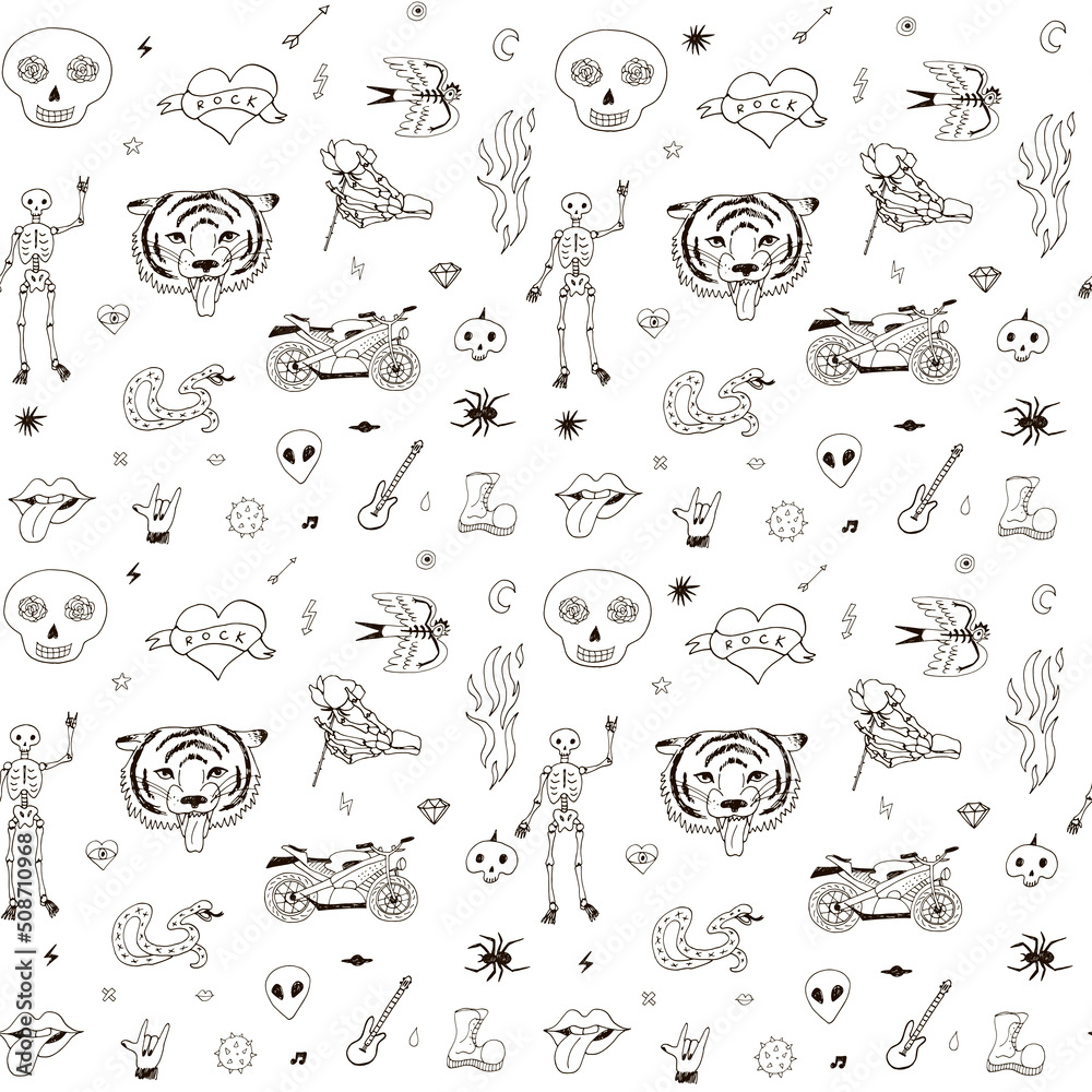 Punk rock doodles vector line illustrations set Stock Vector | Adobe Stock