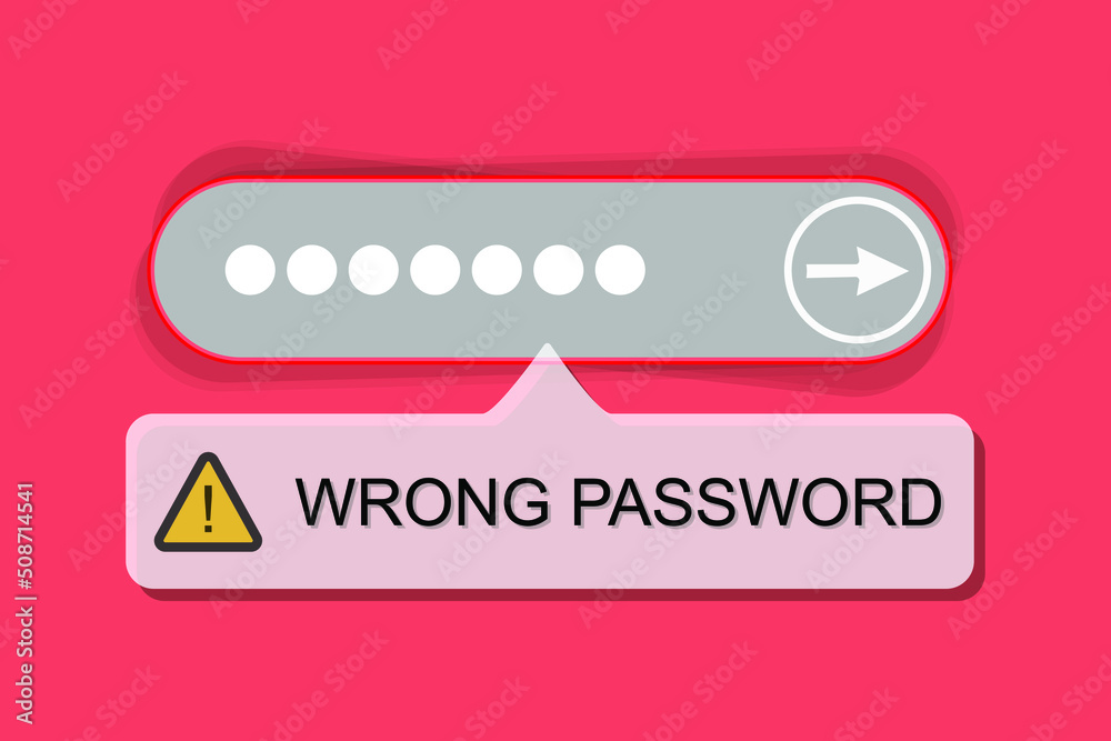 Login page with failure form. Wrong password. Incorrect key. Vector ...