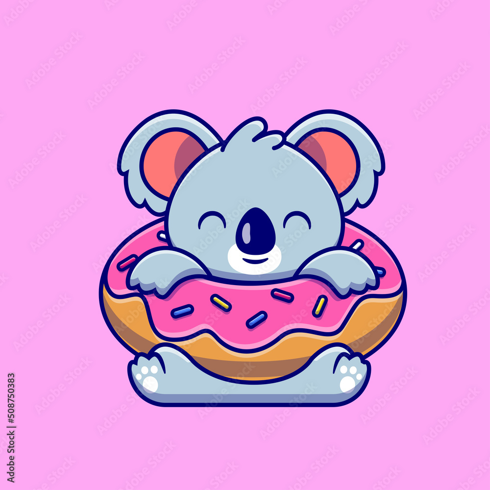 Cute Koala With Big Doughnut Cartoon Vector Icon Illustration. Animal ...