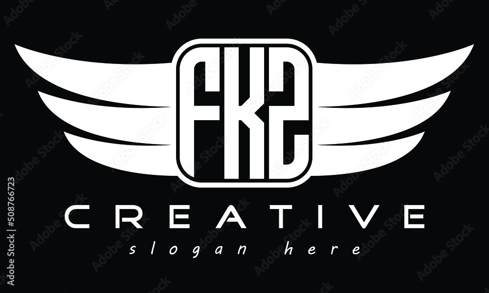 FKZ three Letter Wings Flying Initial wing symbol minimalist creative concept flag icon ...