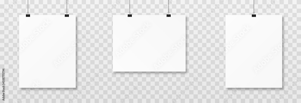Stock-Vektorgrafik „Vector layout of hanging posters PNG. Poster for ...